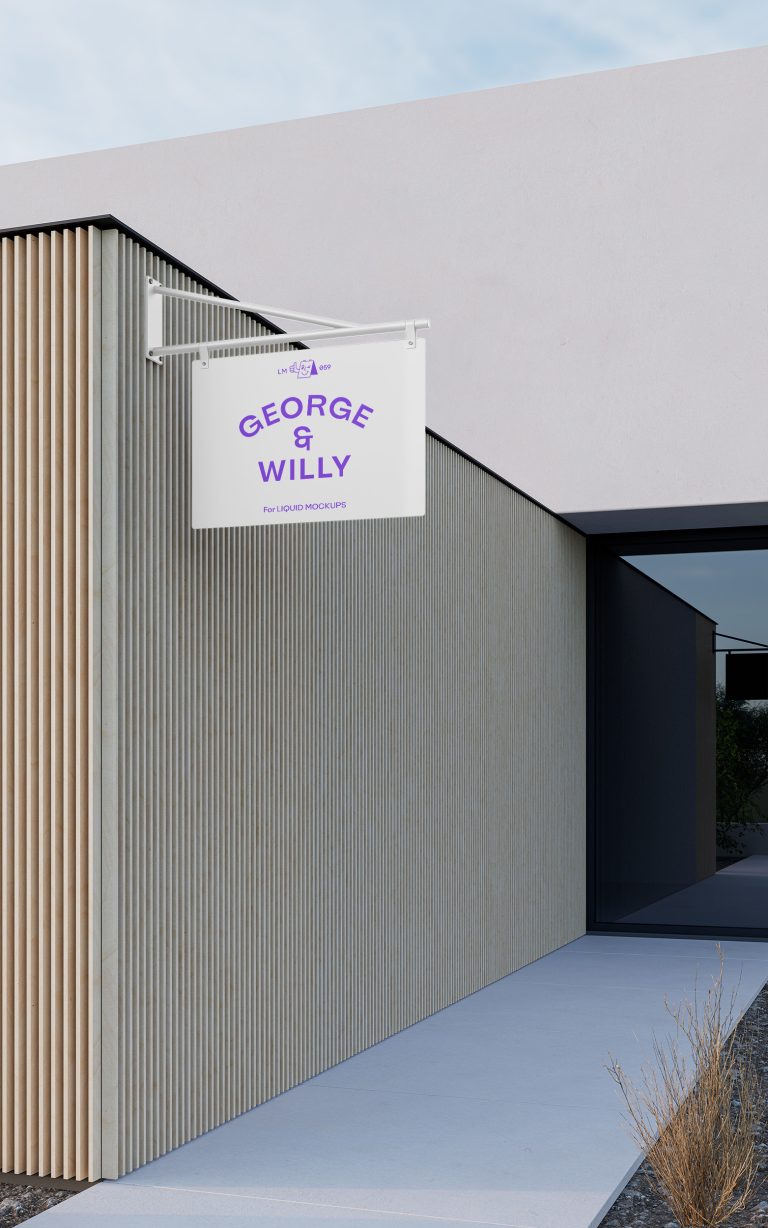 L-M-059-G&W-Hanging-Store-Sign, Outdoor Mockup | Supply.Family