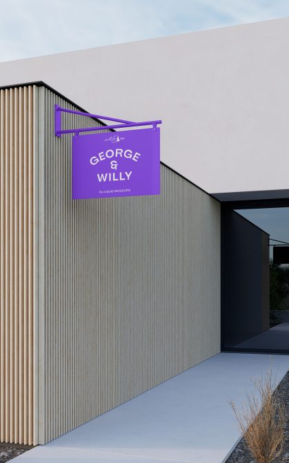 L-M-059-G&W-Hanging-Store-Sign, Outdoor Mockup | Supply.Family