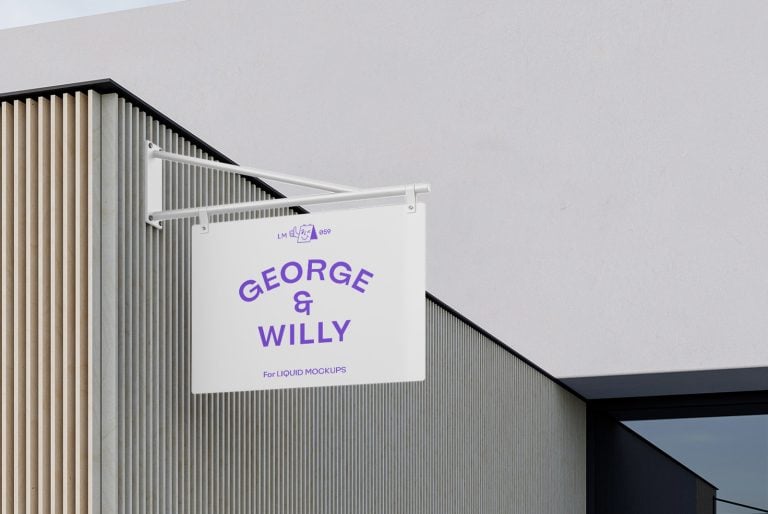 L-M-059-G&W-Hanging-Store-Sign, Outdoor Mockup | Supply.Family