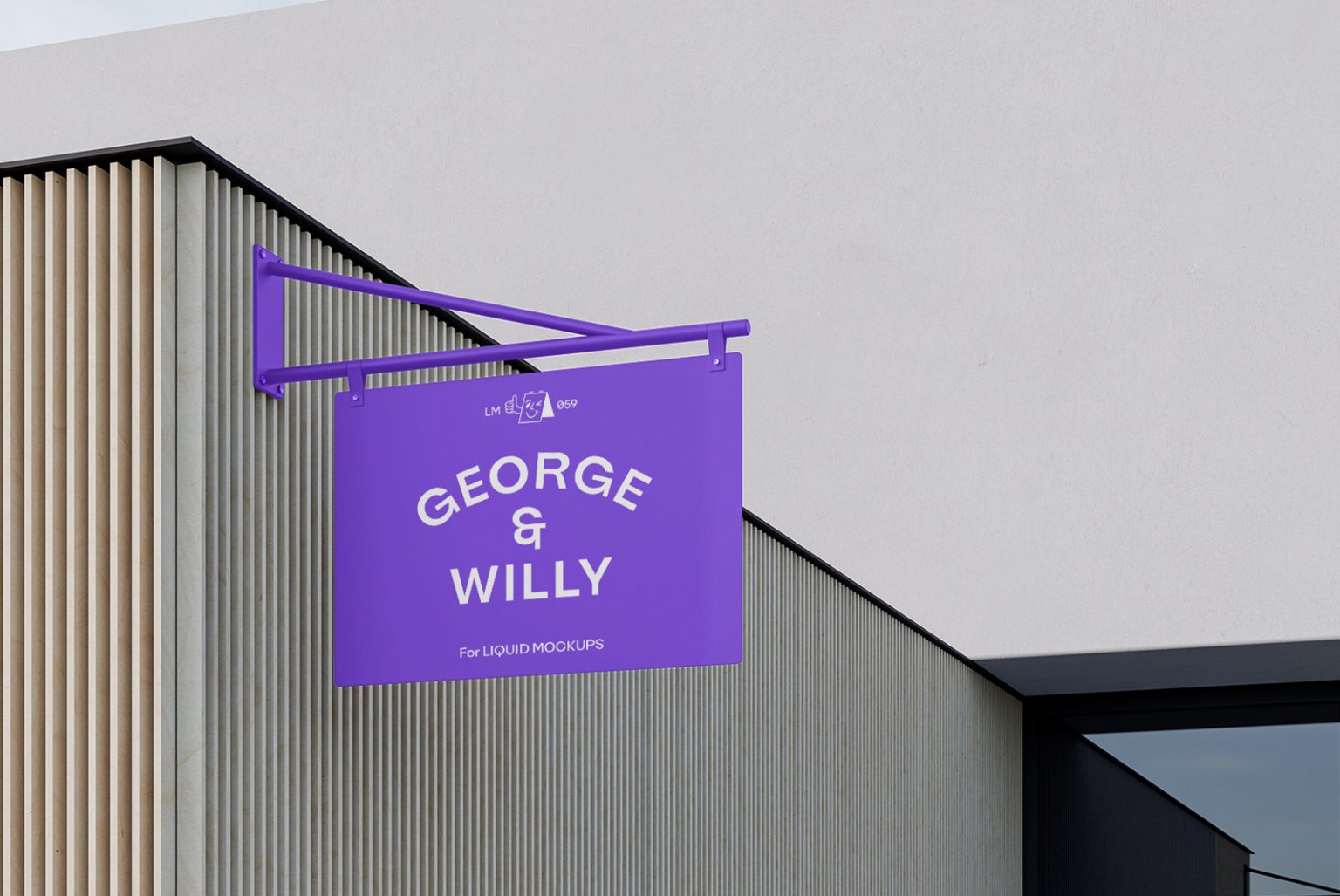 L-M-059-G&W-Hanging-Store-Sign, Outdoor Mockup | Supply.Family