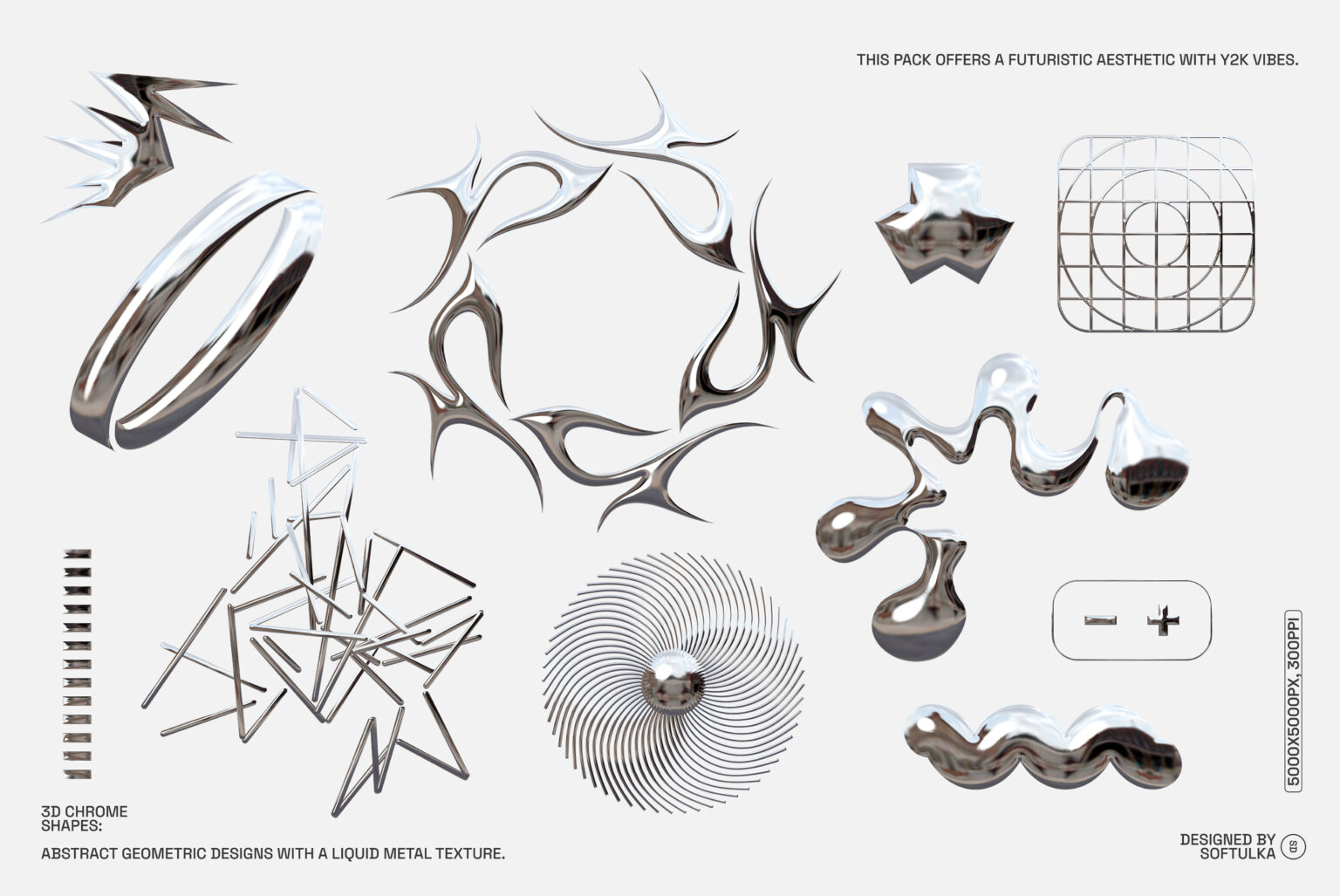 300+ Abstract Chrome Shapes Pack, Element Graphic | Supply.Family