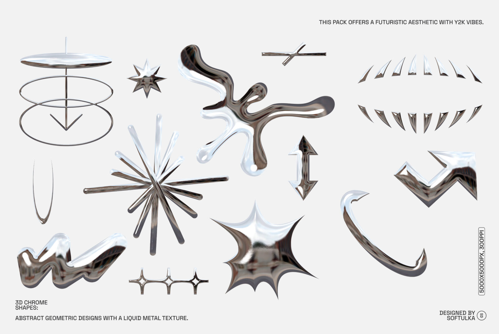 300+ Abstract Chrome Shapes Pack, Element Graphic | Supply.Family