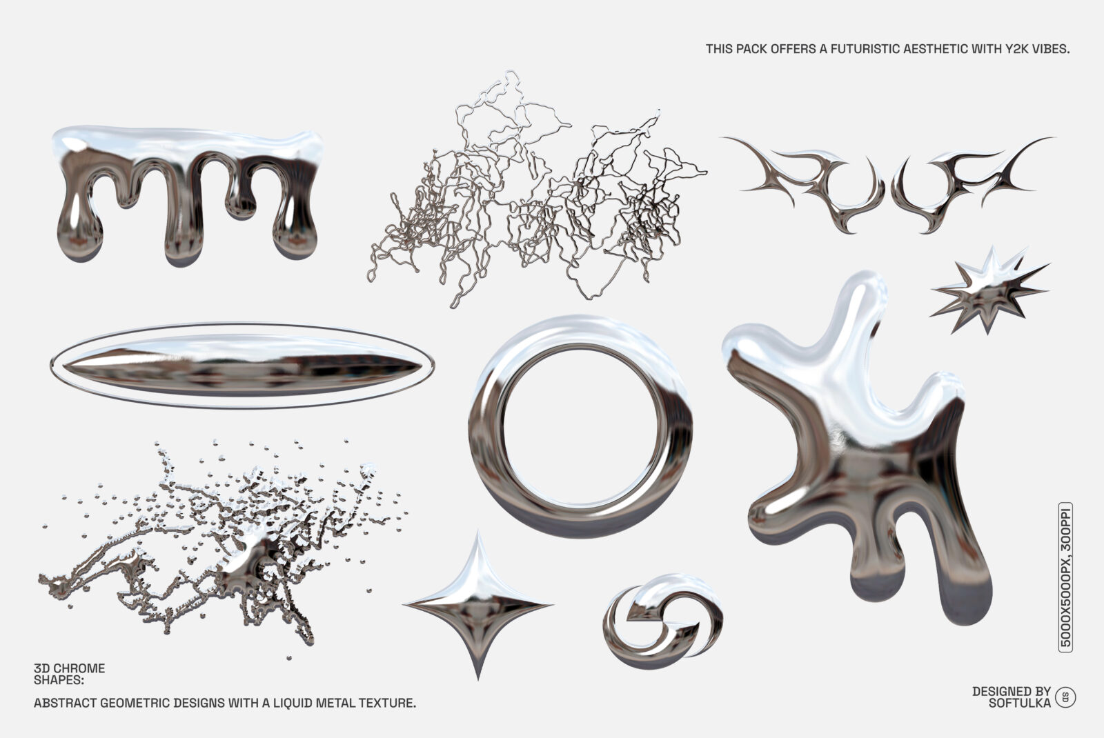 300+ Abstract Chrome Shapes Pack, Element Graphic | Supply.Family