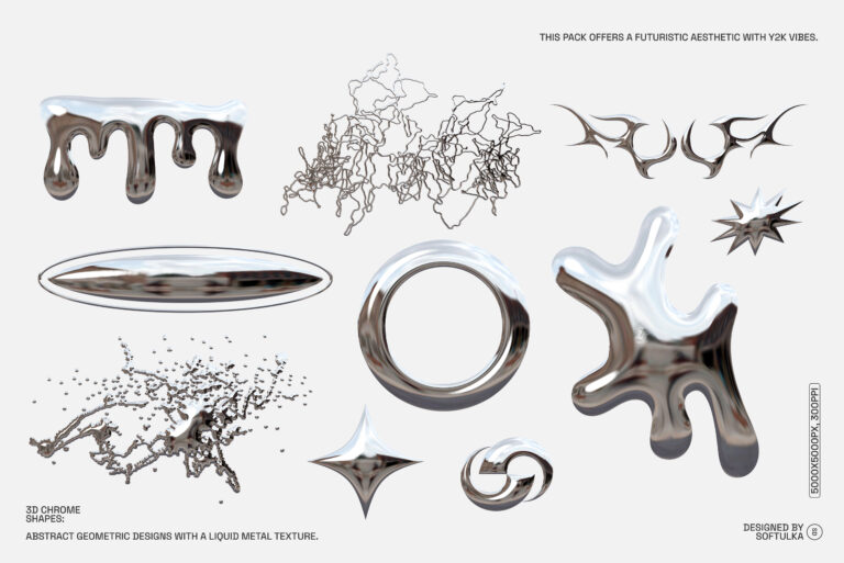 300+ Abstract Chrome Shapes Pack, Element Graphic | Supply.Family