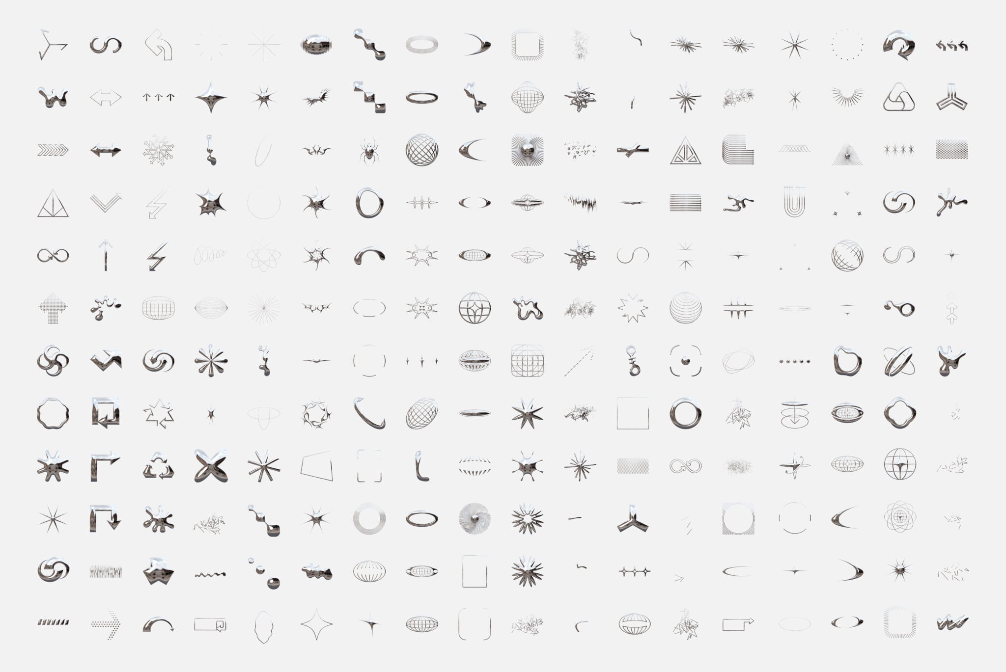 300+ Abstract Chrome Shapes Pack, Element Graphic | Supply.Family