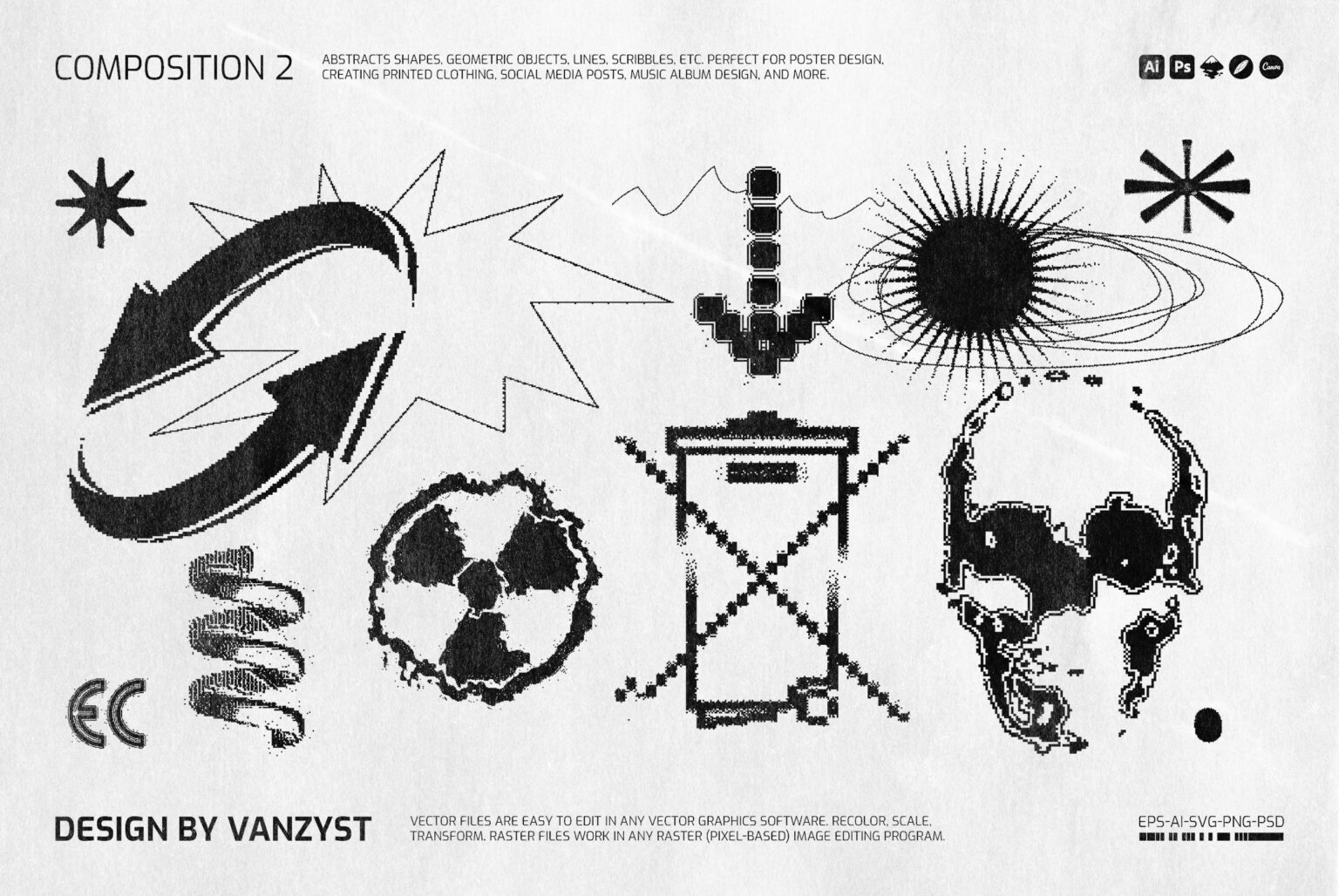 138 Bitmap Vector Shapes Pack, Vector Graphic | Supply.Family