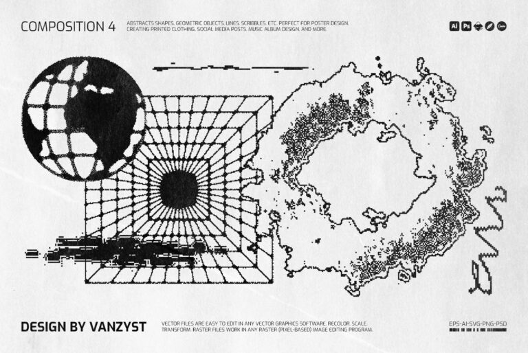 138 Bitmap Vector Shapes Pack, Vector Graphic | Supply.Family