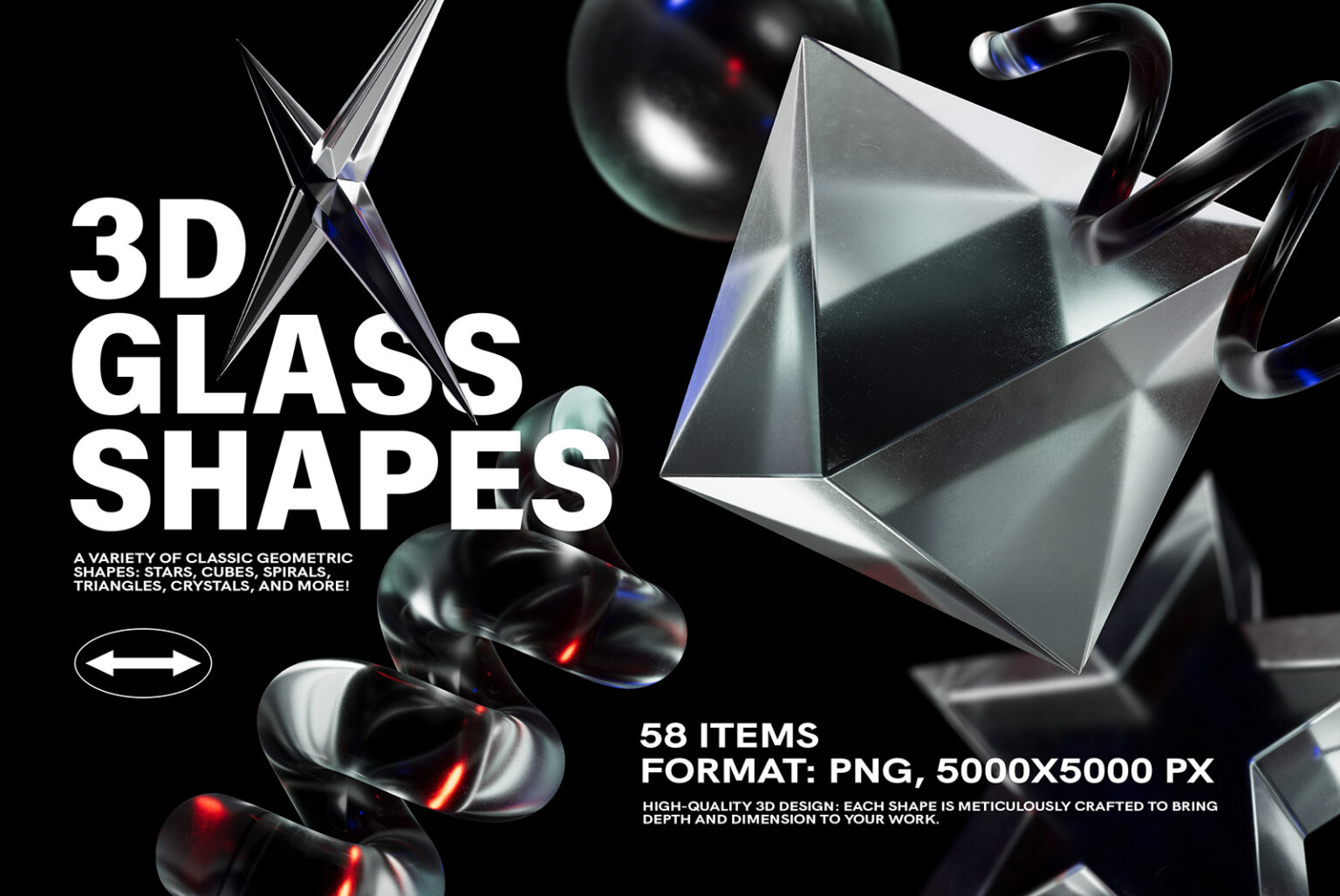 58 3D Glass Shapes, Element Graphic | Supply.Family