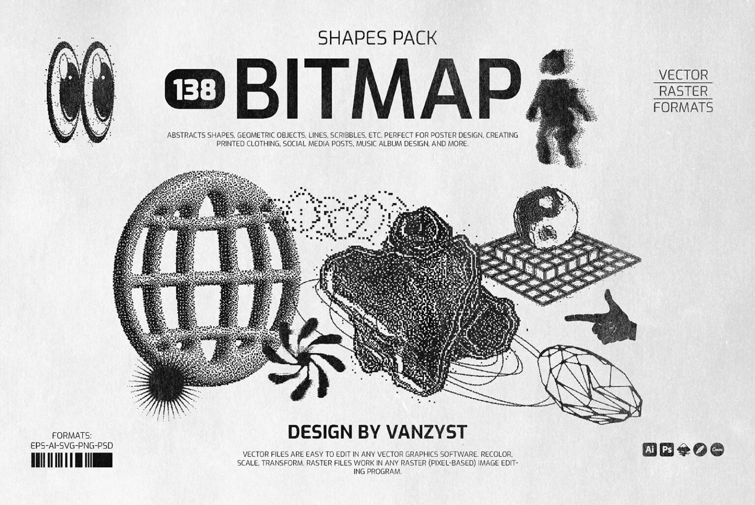 138 Bitmap Vector Shapes Pack, Vector Graphic | Supply.Family