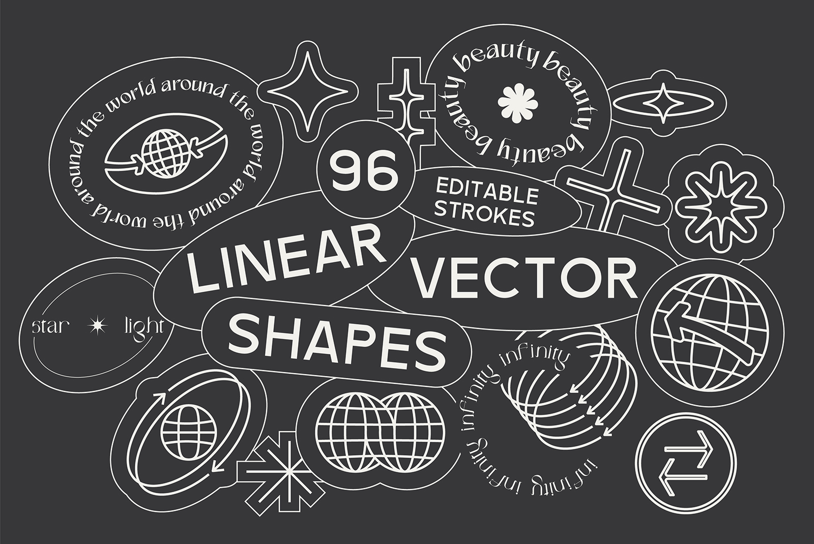 96 Linear Vector Shapes. Part 1, Vector Graphic | Supply.Family