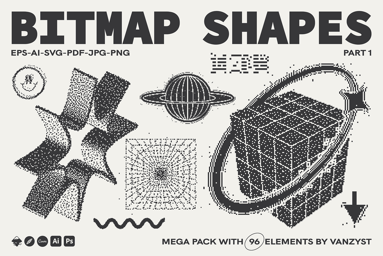 96 Bitmap Vector Shapes. Part 1, Texture Graphic | Supply.Family
