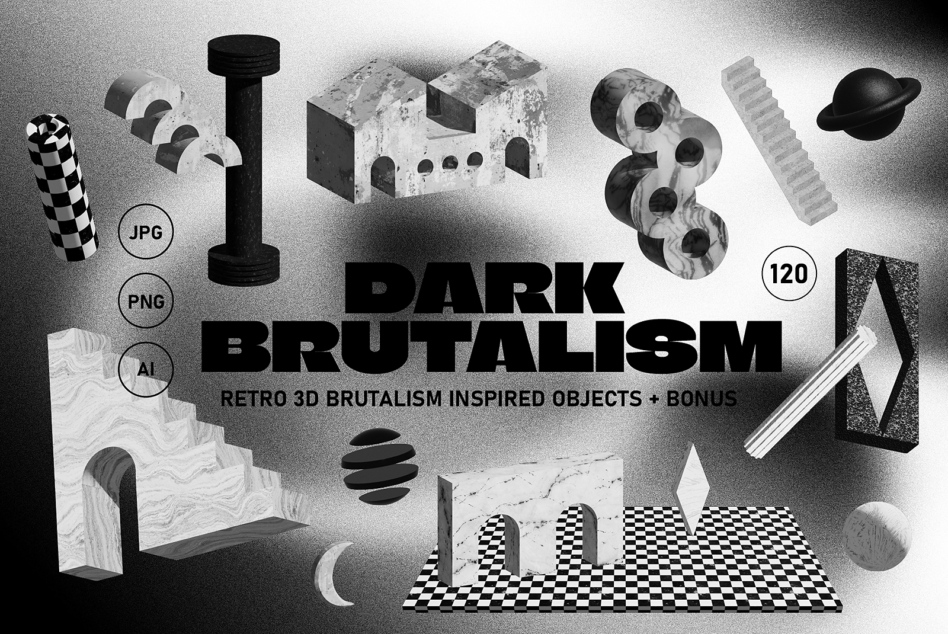 DARK BRUTALISM 3D Elements, Vector Graphic | Supply.Family