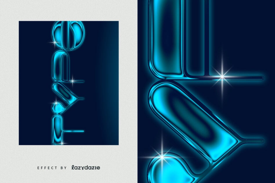 Blue Chrome Text Effect Mockup