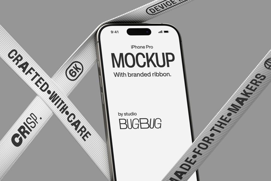 iPhone Pro Mockup with Branded Ribbon Crossed, Print Mockup | Supply.Family