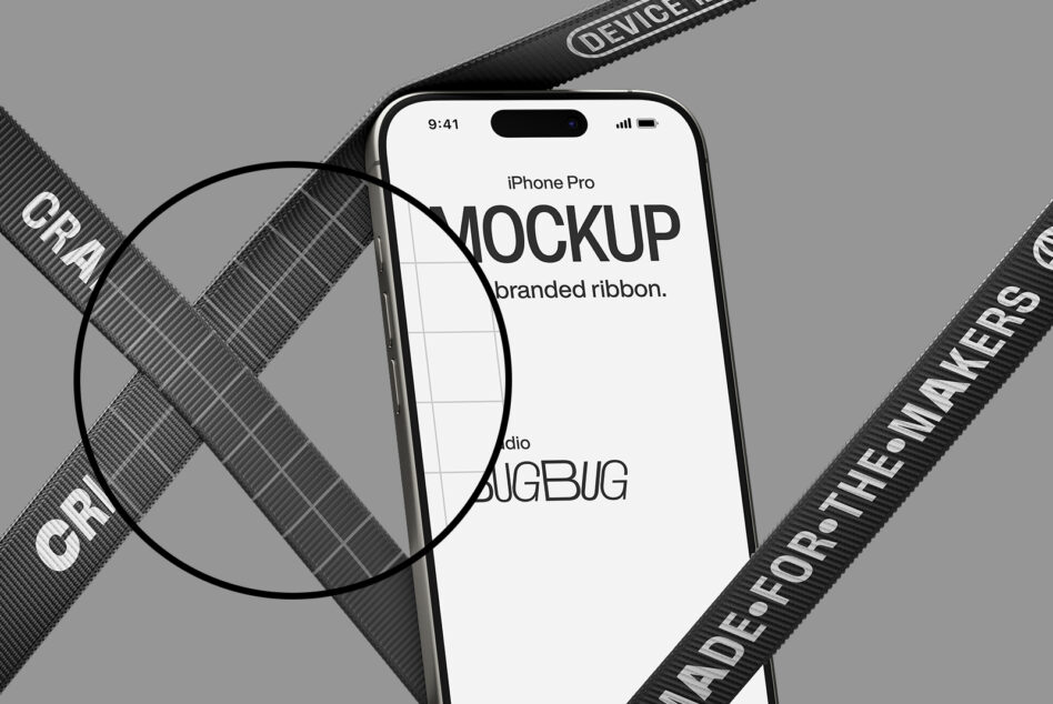 iPhone Pro Mockup with Branded Ribbon Crossed, Print Mockup | Supply.Family
