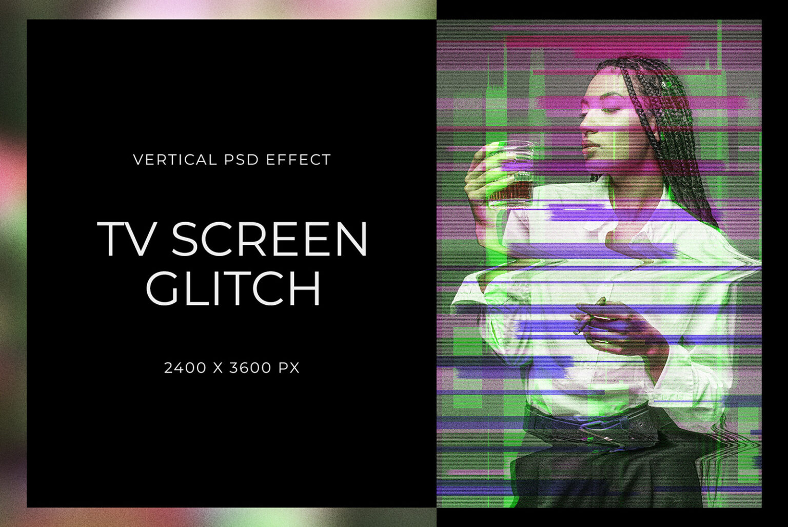 TV Screen Glitch Vertical Image Effect Mockup, Photoshop Effect Graphic ...